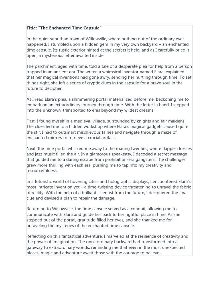 Title The Enchanted Time Capsule | PDF