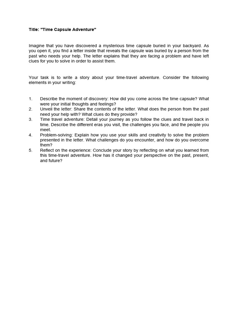 Title - Time Capsule Adventure Outline | PDF