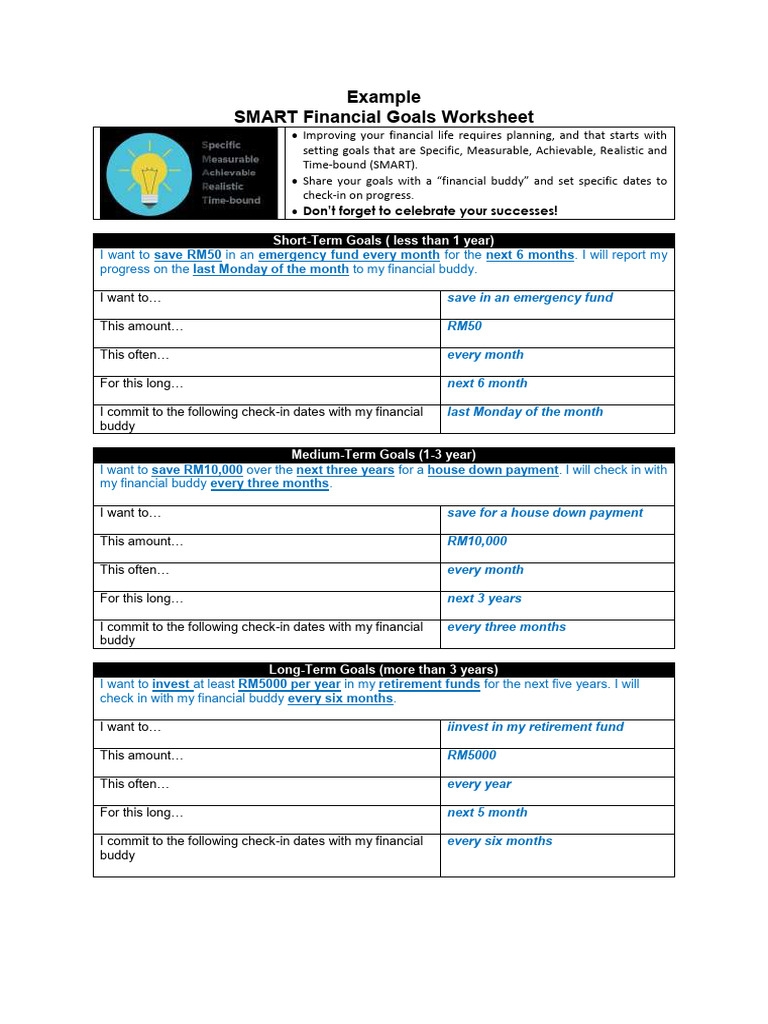 Example SMART Financial Goals Worksheet | PDF