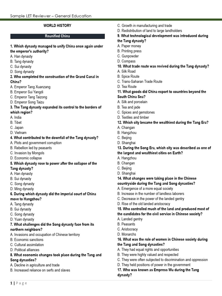Chinese Civilization - Quiz - World History | PDF | Tang Dynasty | China
