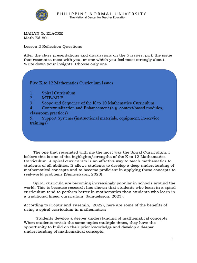 ELACRE-Lesson 2 Reflection Questions | PDF | Wellness