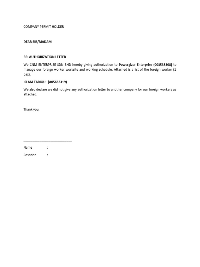 Cover Letter - Authorization (Toriqul-Powegizer Ent) | PDF | Career & Growth | Business