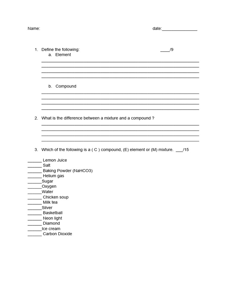 Science Compounds Quiz | PDF