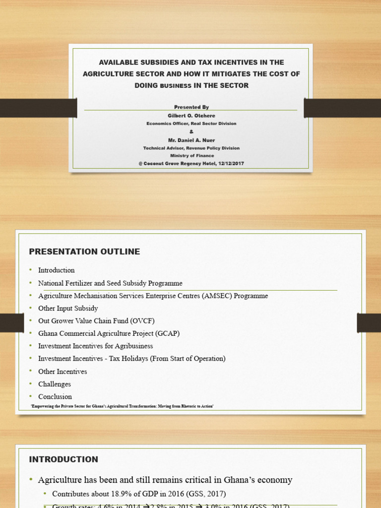 Presentation - Subsidies and Tax Incentives in Agric 12dec17 | PDF ...