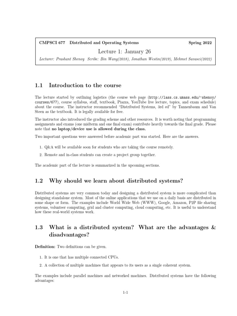Lec01 Notes Pdf Operating System Computer Cluster