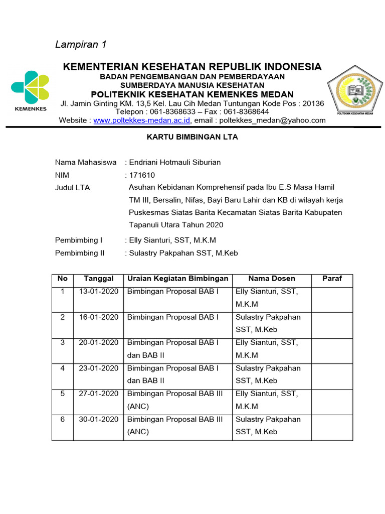 Kartu Bimbingan LTA | PDF