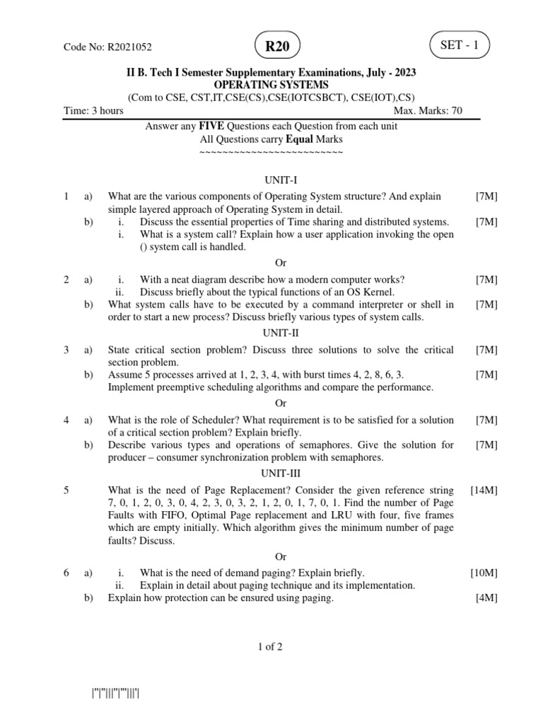 Operating Systems Exam July 2023 | PDF | Operating System | Computer Science