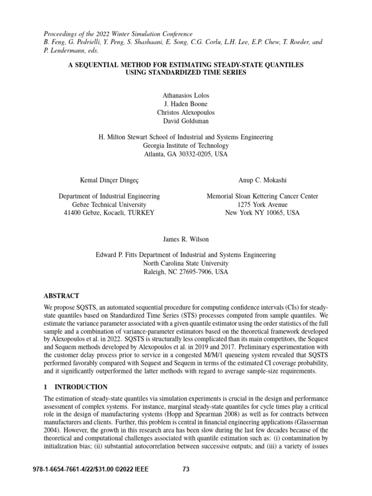 A Sequential Method For Estimating Steady-State Quantiles Using Standardized Time Series | PDF ...