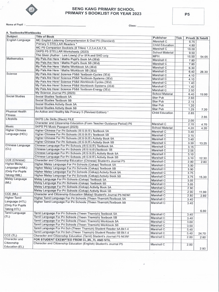 P5 Booklist 2023 | PDF