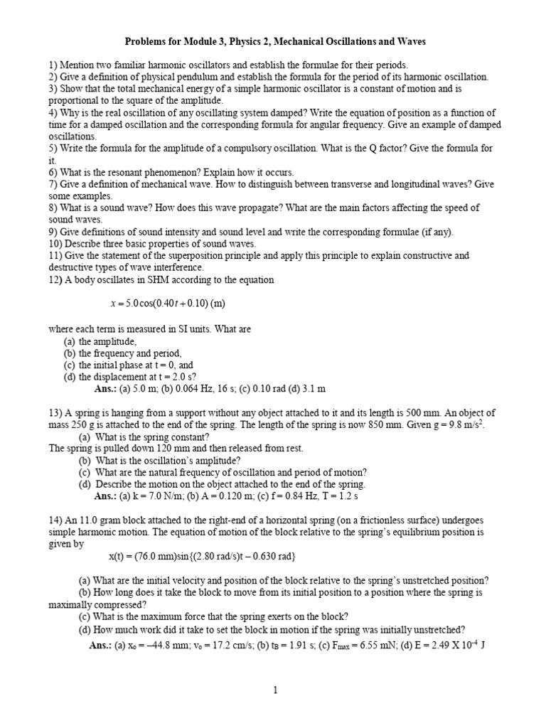 Module 3 Mechanic Waves Problems Sent 2023 | PDF