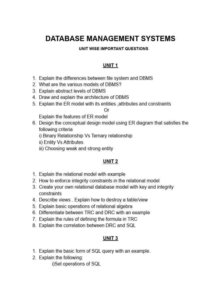 DBMS Imp Questions | PDF | Relational Model | Relational Database