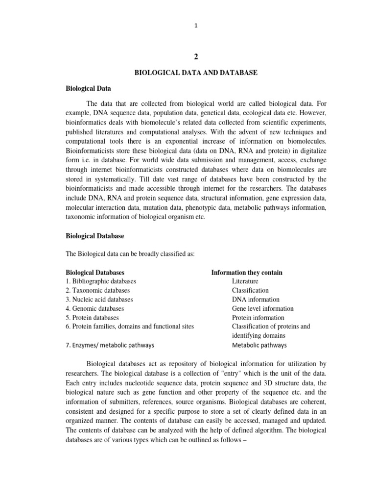 Biological Data and Database Biological Data | PDF | Gen Bank ...