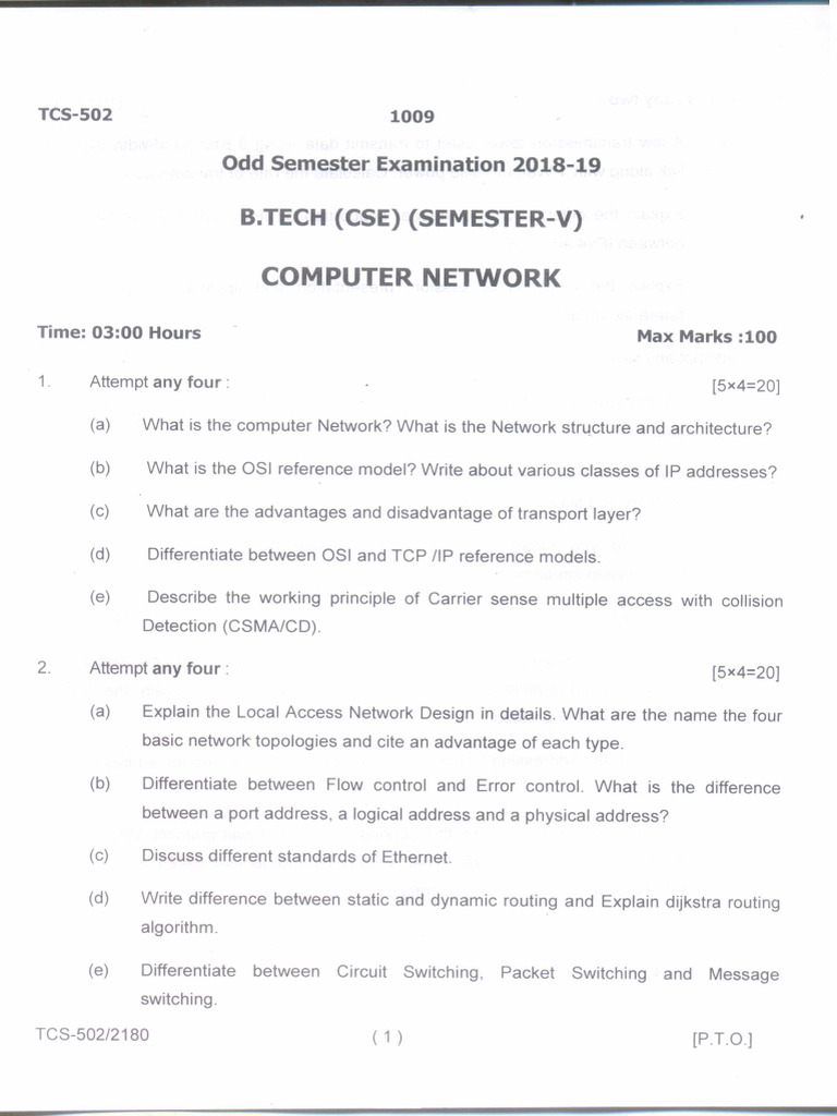 Computer Network Btech V Sem 20180001 | PDF