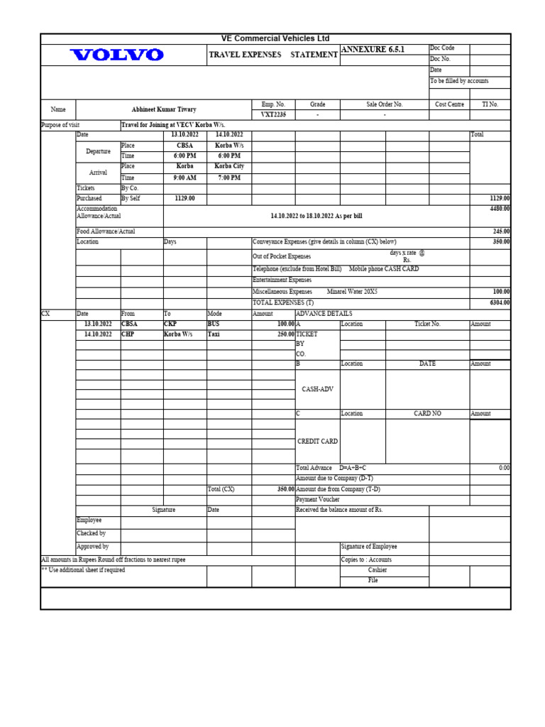 Travel Expenses Claim Form Template | PDF
