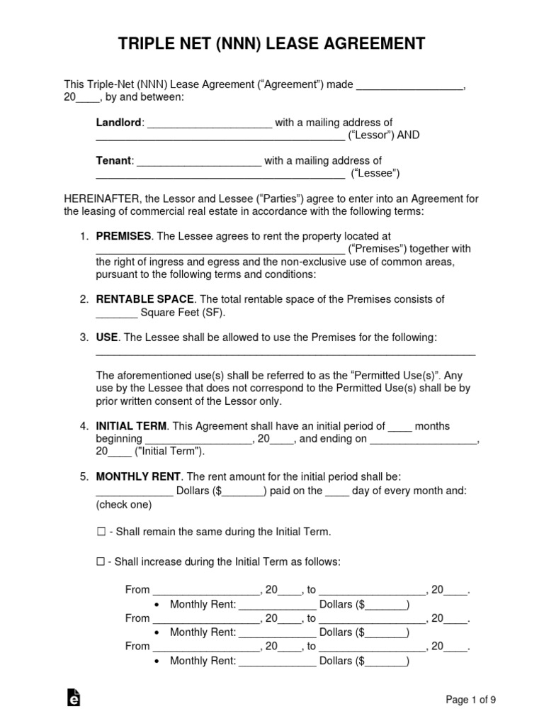 Triple Net Lease Agreement Template | PDF | Lease | Indemnity