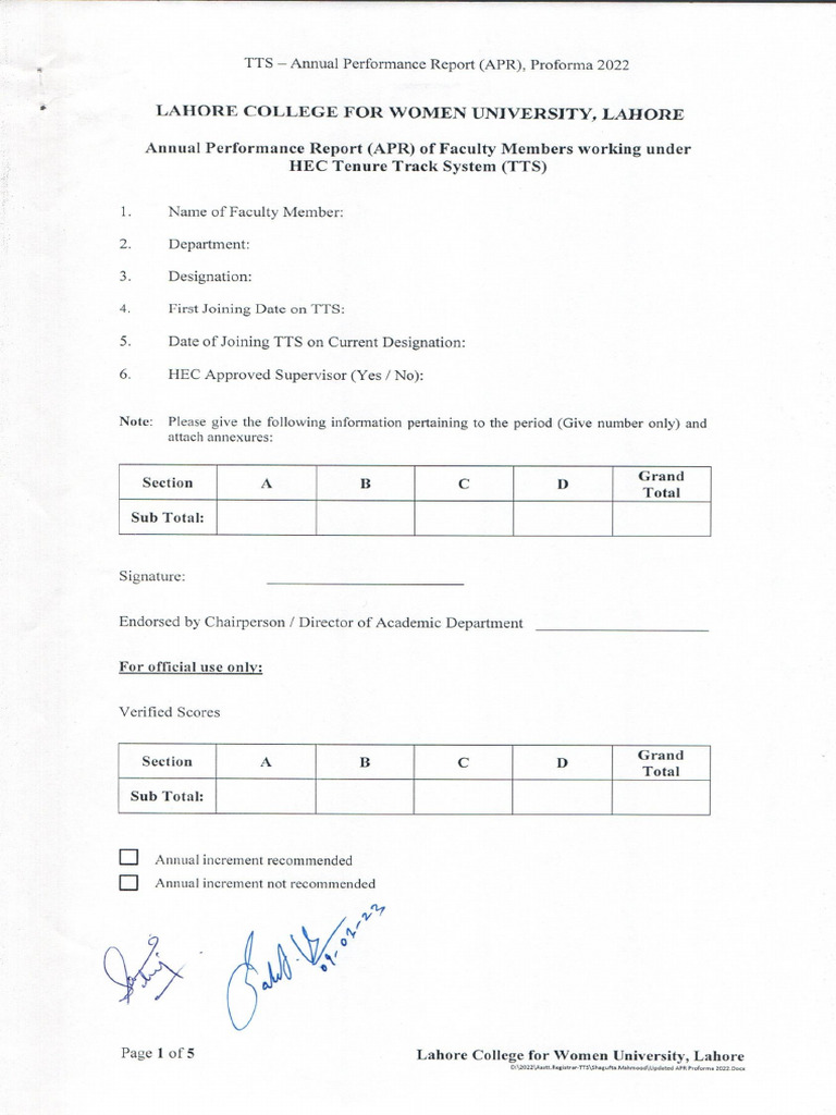Updated APR Proforma 2022 | PDF