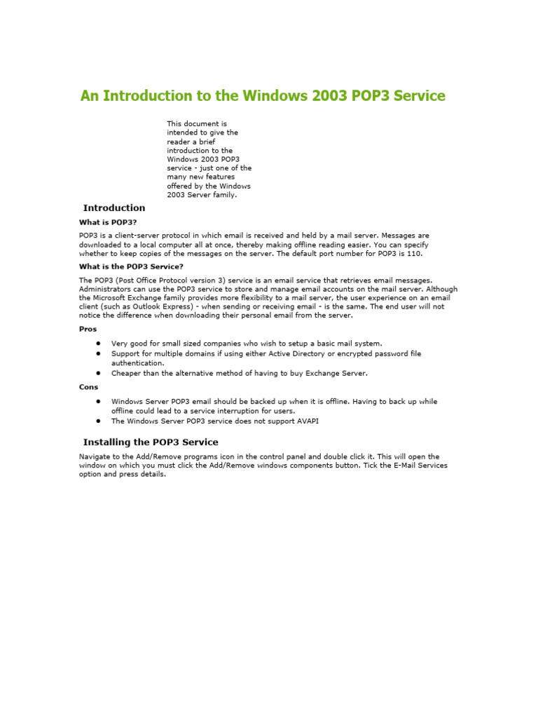 An Introduction To The Windows 2003 POP3 Service | PDF | Application Layer Protocols ...