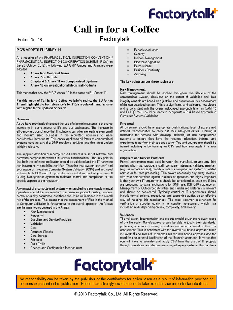 Factorytalk Pics Adopts Eu Annex 11 | PDF | Audit | Enterprise Resource ...