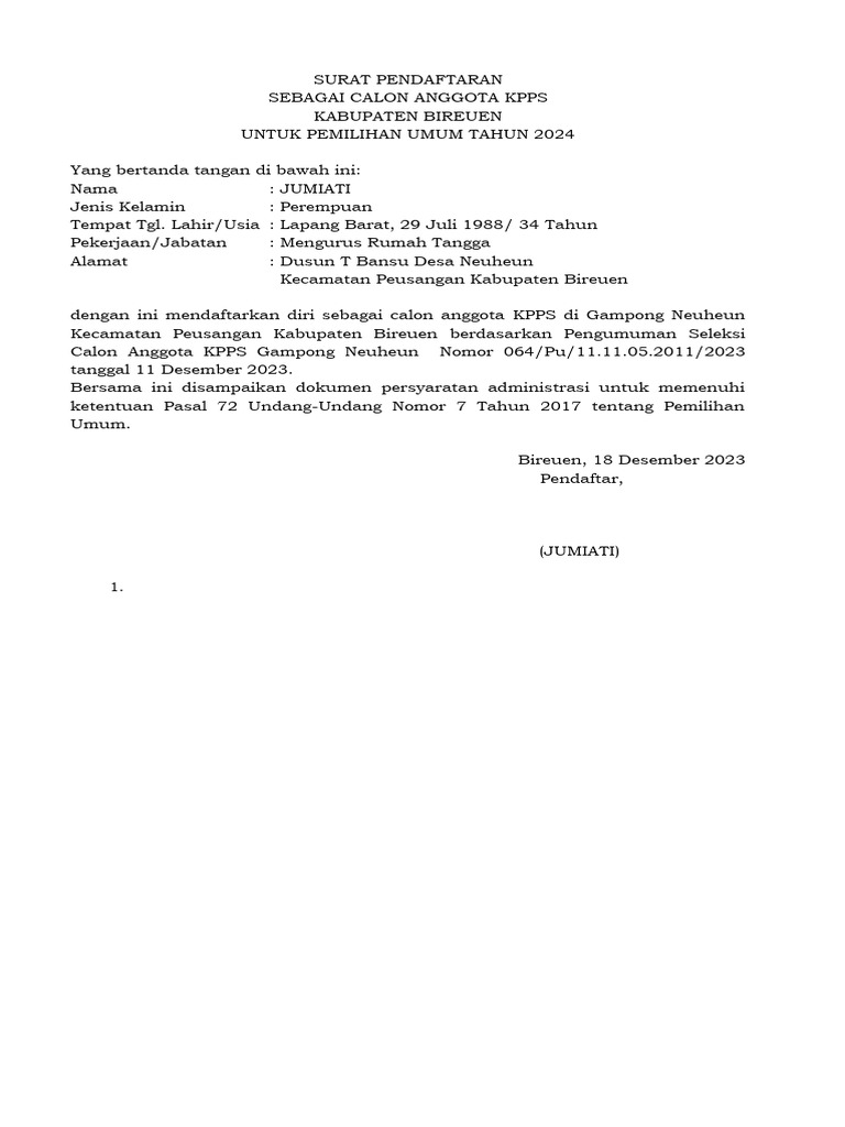 Pendaftaran Calon Anggota KPPS 2024 | PDF | Politik | Hukum