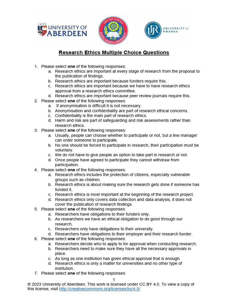 Research Ethics MCQs | PDF