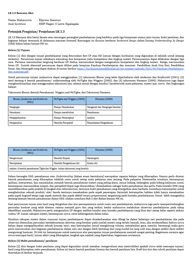 LK 2.3 Rencana Aksi | PDF