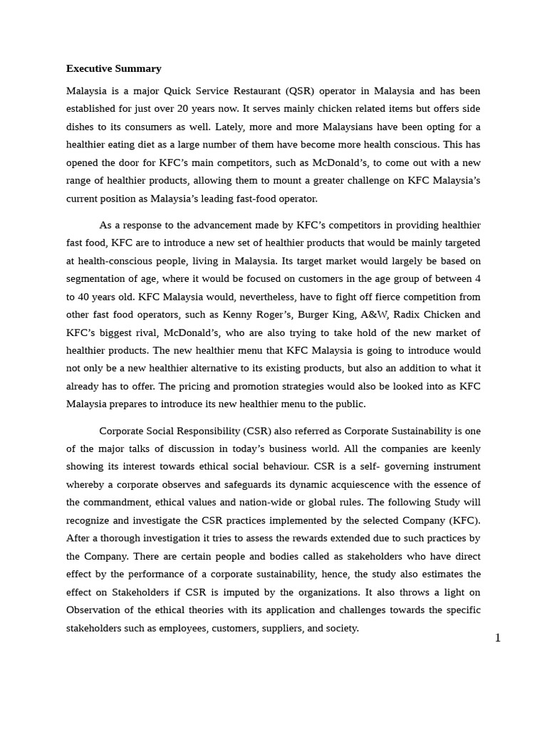 CSR Program of KFC Malaysia | PDF | Corporate Social Responsibility ...