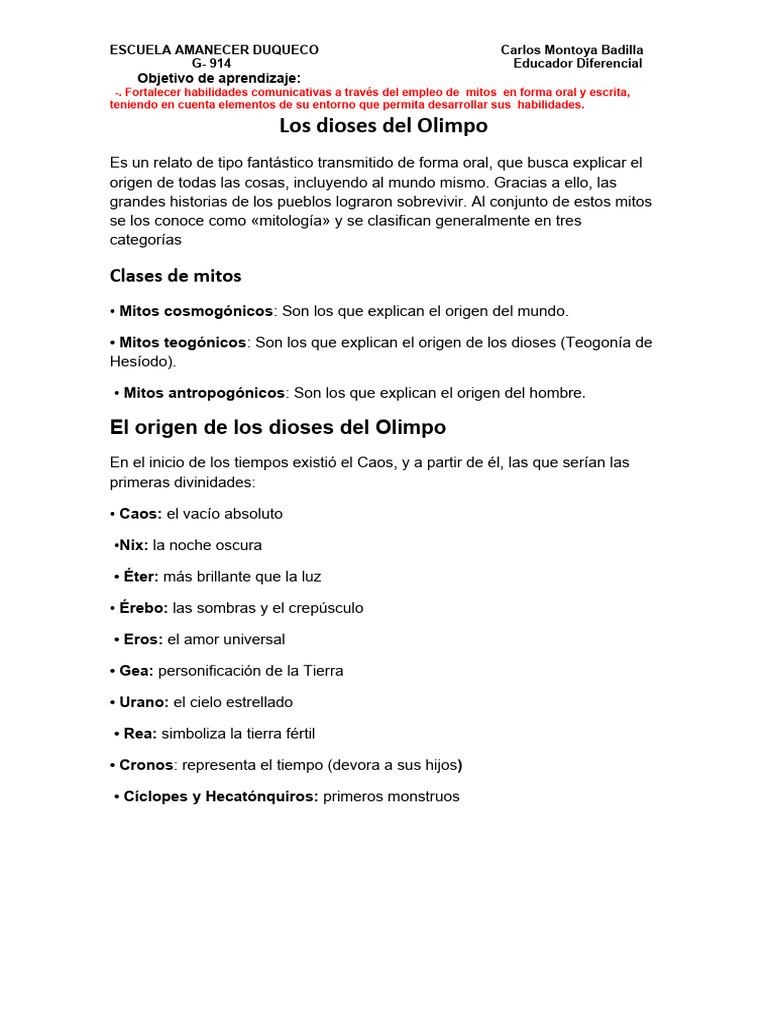 Los Dioses Del Olimpo | PDF