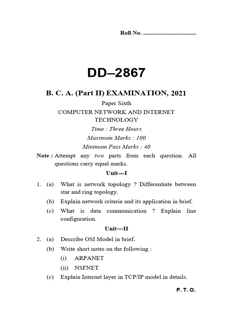 Bca Part 2 Computer Network and Internet Technology DD 2867 2021 | PDF
