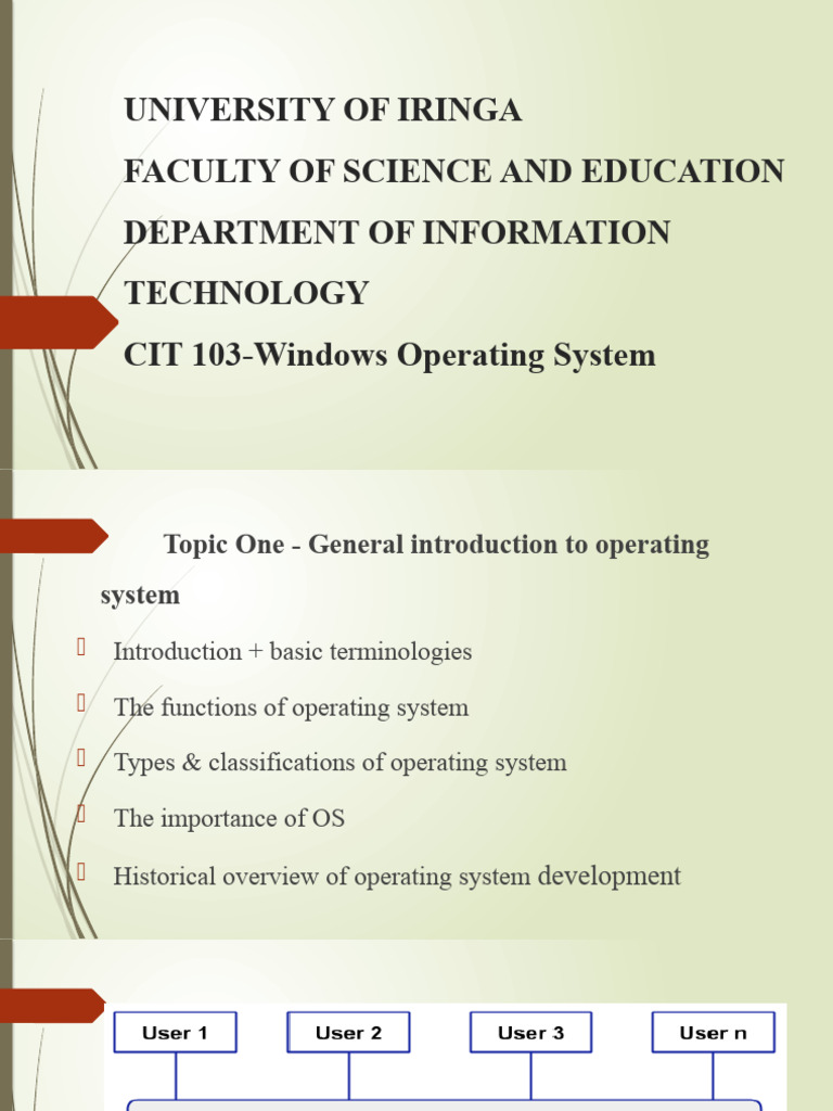 Topic One Introduction To Os in General | PDF | Operating System | Graphical User Interfaces