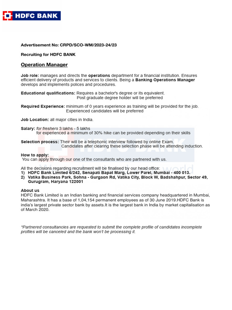 HDFC (Job Description) | PDF