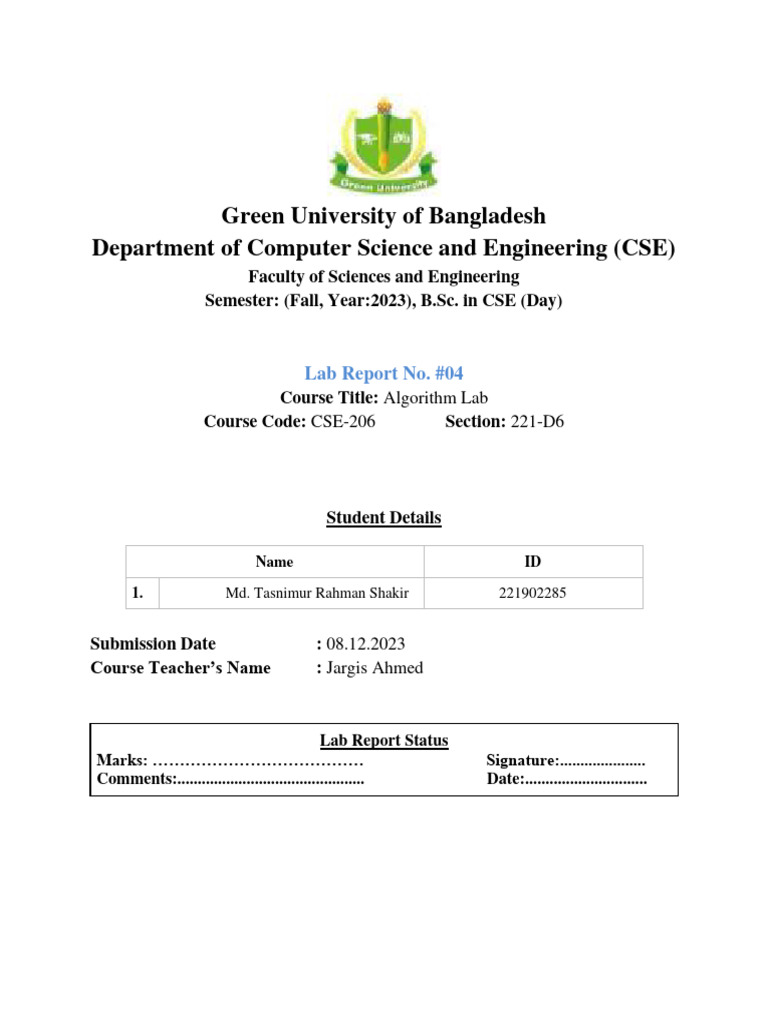 221902285-Algorithm Lab Report 4 | PDF | Computer Science | Software ...