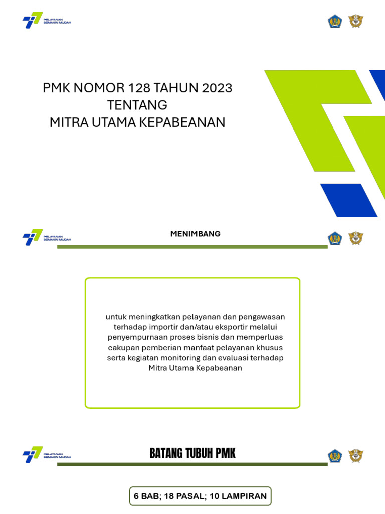Paparan PMK 128 Tahun 2023 Tentang Mitra Utama Kepabeanan | PDF