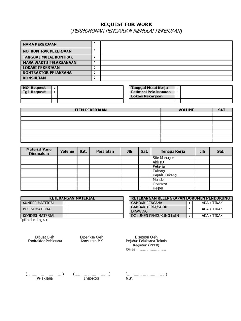 Contoh 1 Request For Work | PDF