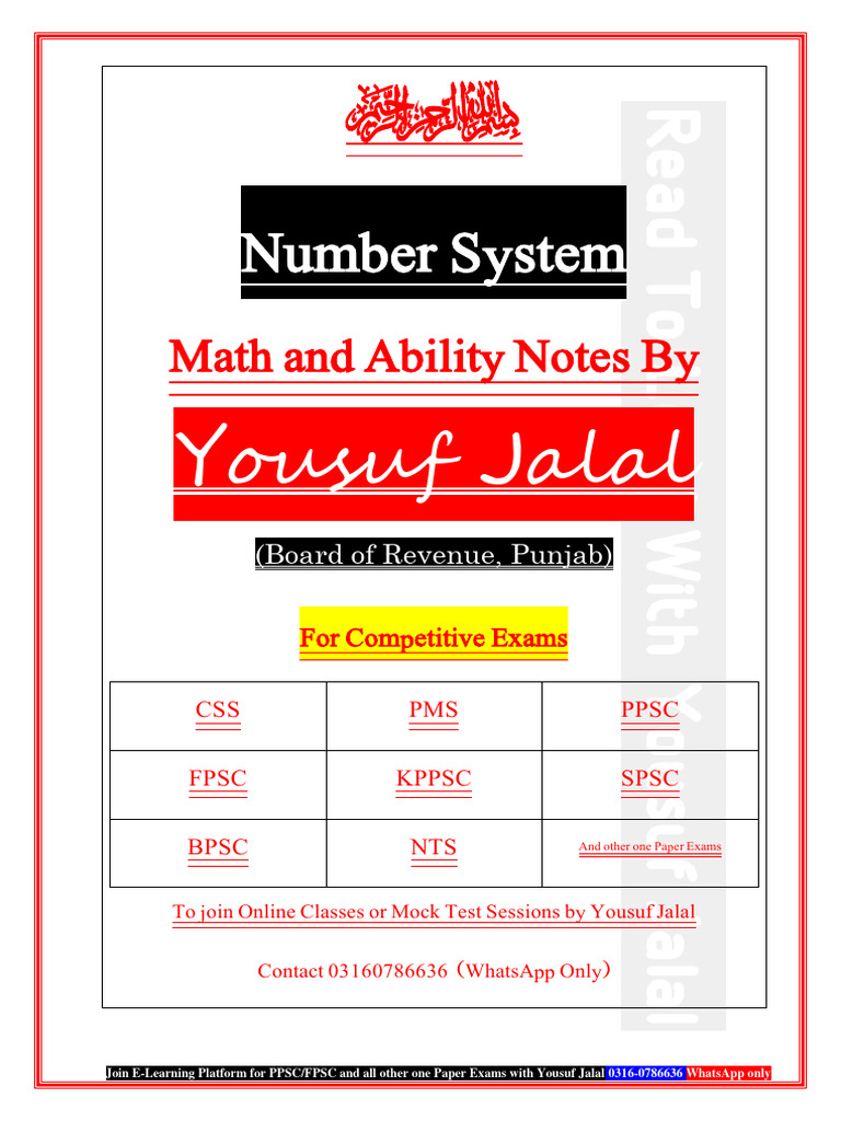 1 Number System Notes by Yousuf Jalal | PDF | Integer | Mathematics