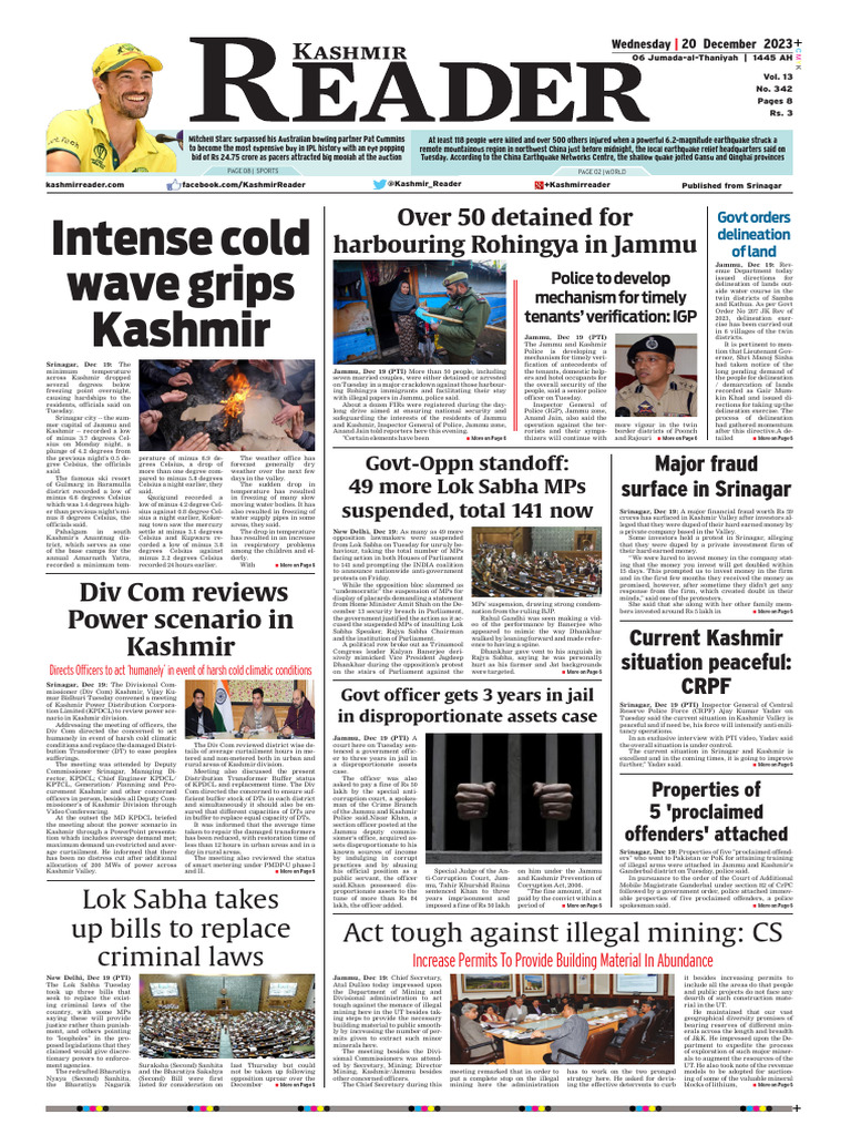 Kashmir Reader 20 Dec 2023 | PDF