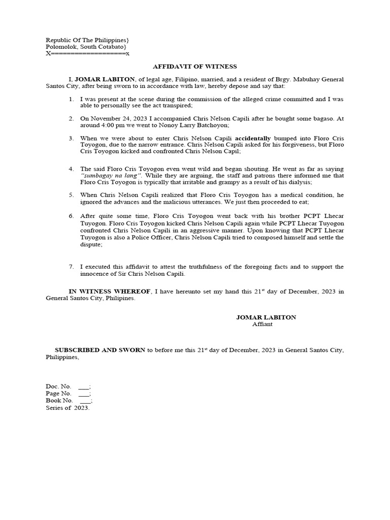 Affidavit of Witness (Labiton) | PDF | Mystery, Thriller & Crime Fiction