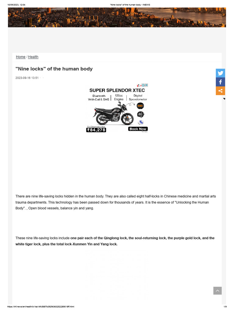 Nine Locks - of The Human Body | PDF | Qi | Human Anatomy