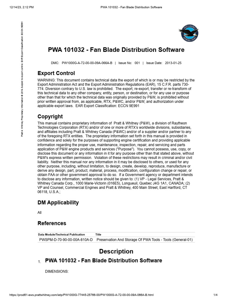 PWA 101032 - Fan Blade Distribution Software | PDF | Proprietary ...
