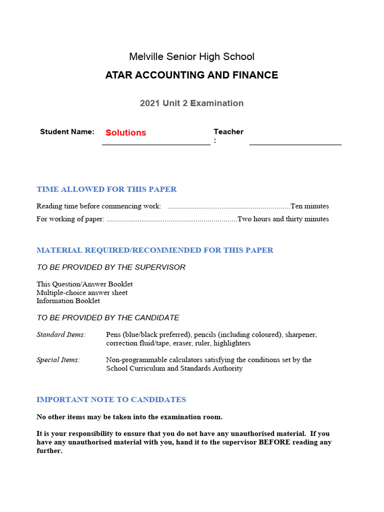 2021 MSHS Exam - Solutions | PDF | Depreciation | Debits And Credits