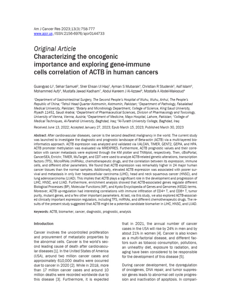 Characterizing The Oncogenic Importance and Exploring Gene-Immune Cells ...