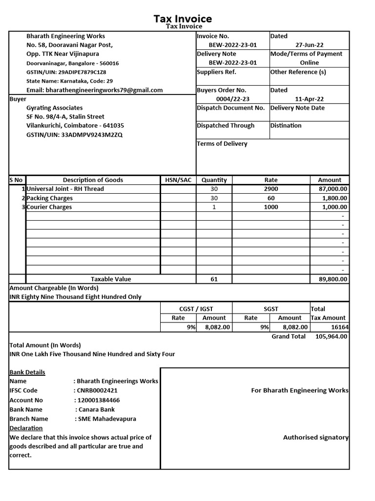 Tax Invoices from Bharath Engineering | PDF | Invoice | Taxes