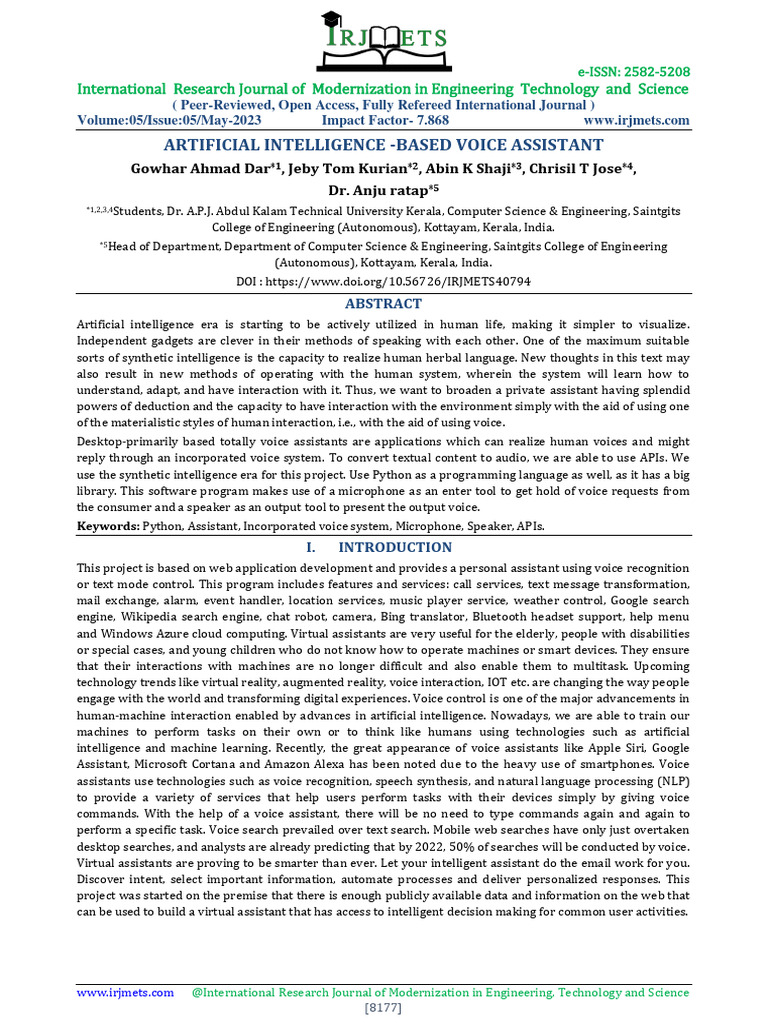 Fin Irjmets1685456342 | PDF | Speech Synthesis | Speech Recognition