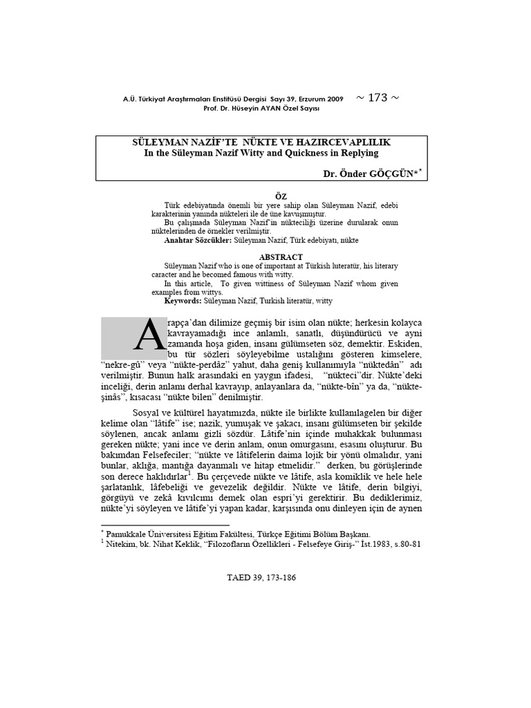 S - LEYMAN NAZ - F - TE N - KTE VE HAZIRCEVAPLILIK - in The S - Leyman Nazif Witty and Quickness ...