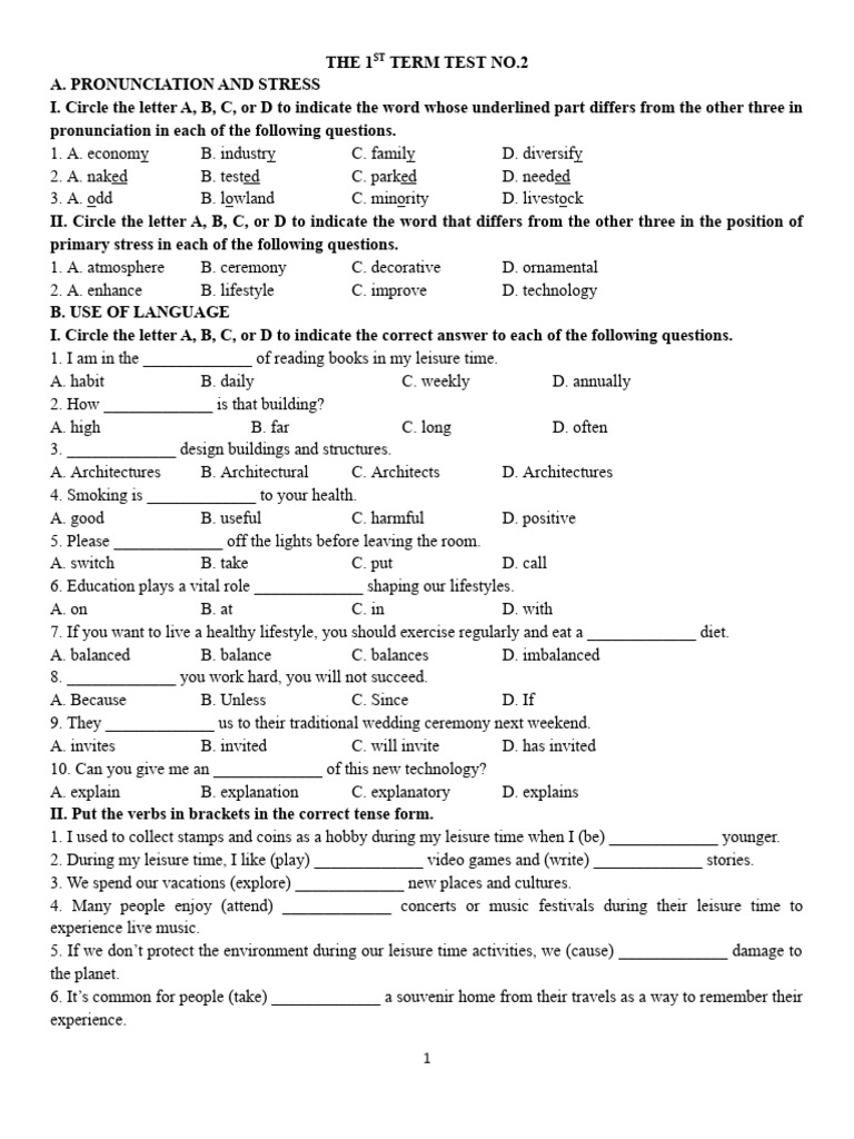 The 1st Term Test No | PDF | Adolescence