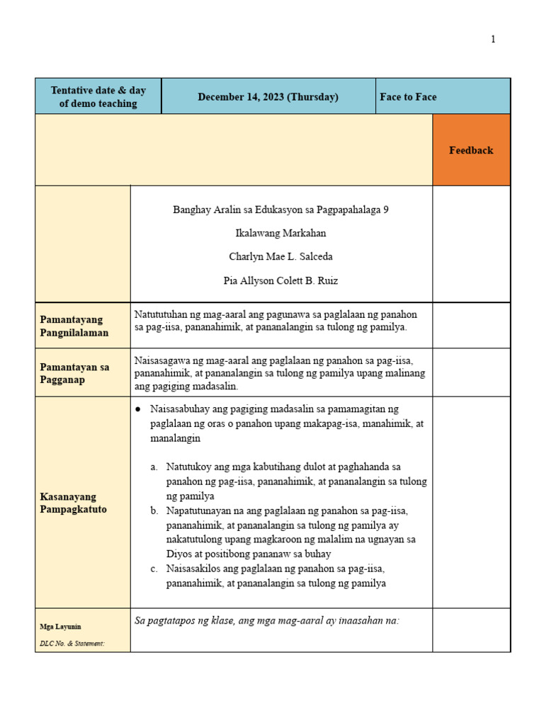 11 f2f Salceda Ruiz Lesson Plan | PDF