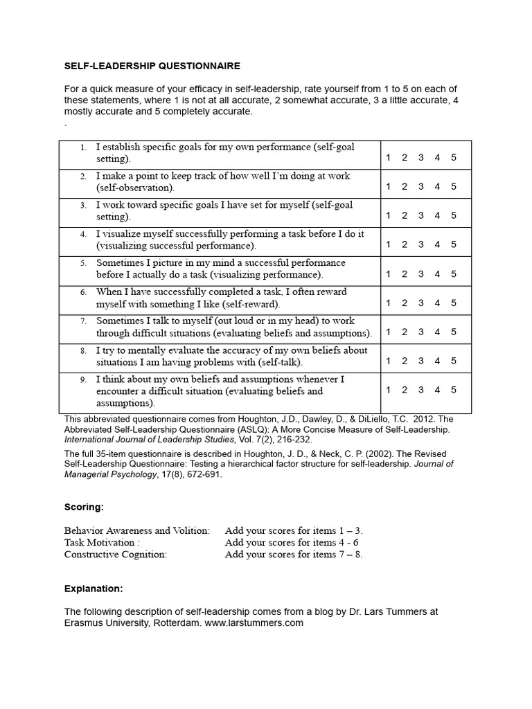 Self-leadership-Questionnaire | PDF