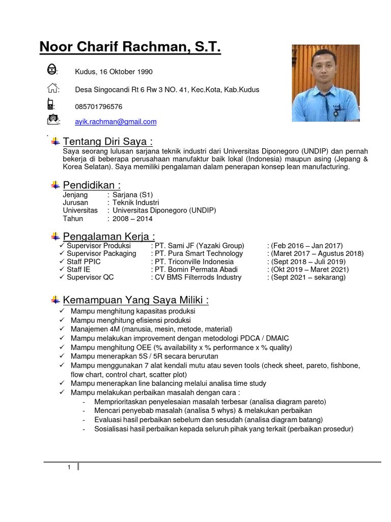CV NOOR CHARIF RACHMAN - Sept 2023 - TCV Pra | PDF