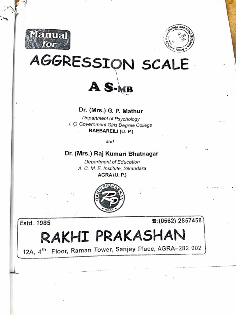 Aggression Scale Manual | PDF