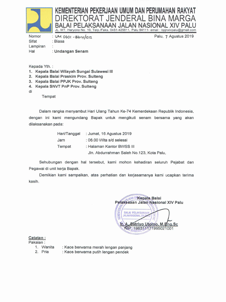 Undangan Senam (Unit Kerja) | PDF