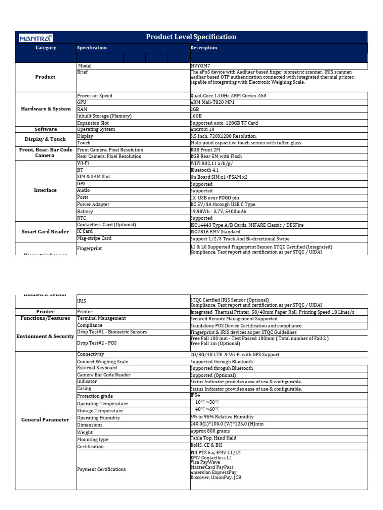 Mvyom7 POS Device V1.2 | PDF